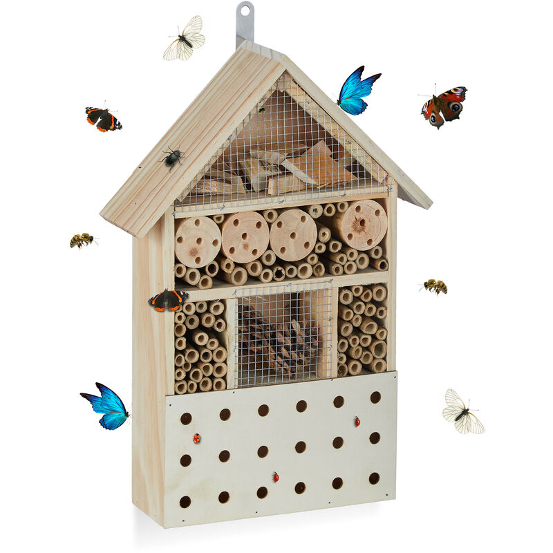 Casa para Insectos con Techo Metálico, Madera-Metal, Azul, 48.5 x 24 x ...